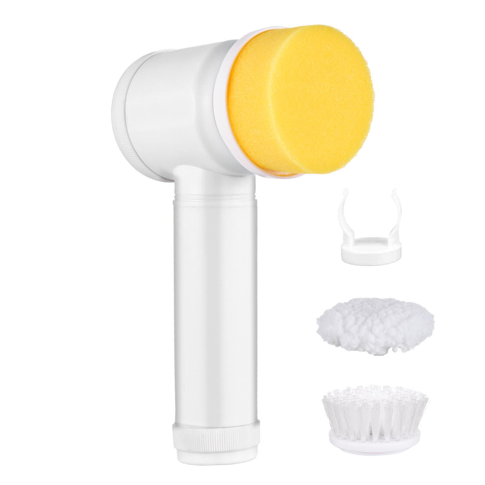 Электрический щеток для уборки ручного Electric Spin Scrubber с 3 насадками и 1 крючком, питание от батарейки AA, инструменты для уборки кухни, ванной комнаты, стен, окон, пола, цвет белый, материал ABS+Нейлон+Губка+Хлопок, водонепроницаемость IPX7,
