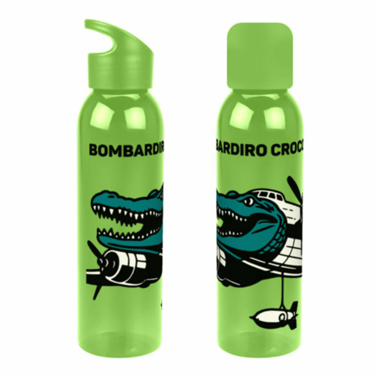 Бутылка для воды «Bombardiro crocodilo Бомбардиро крокодило мем» (зеленый)