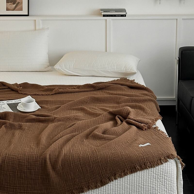 Диванное одеяло из чистого хлопка с четырьмя слоями пряжи