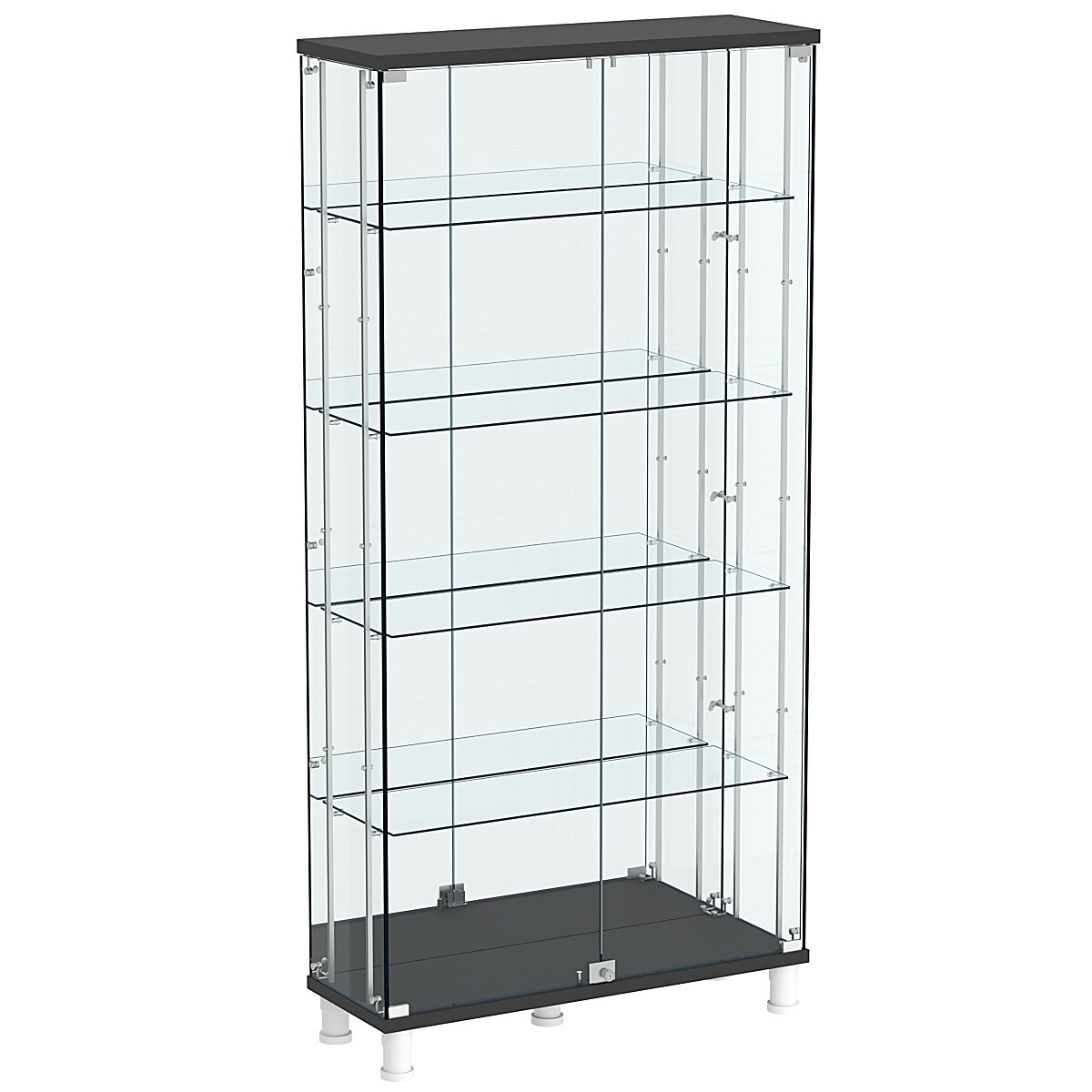 Витрина рондо с регулировочными полками №3-2-РЕГ на ножках (задняя стенка зеркало), Черный