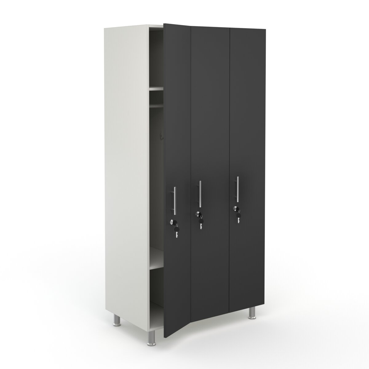Шкаф для раздевалок 3х-секционный, Белый и Черный. Производитель товара - компания Westcom.