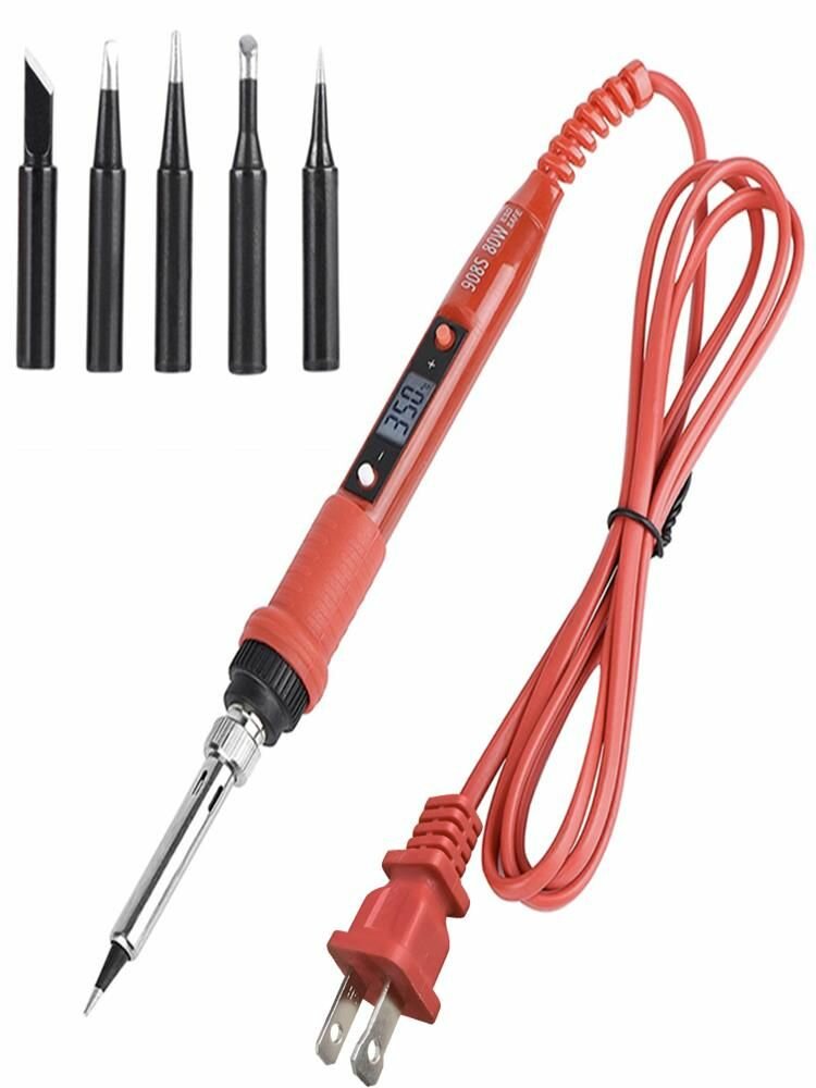 JCD 908S 80W Паяльник / Красный / 5 черных жал паяльника