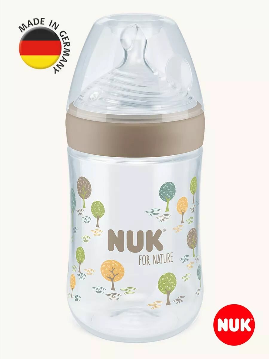 NUK FOR NATURE Бутылочка из ПП 260 мл с индикатором температуры, с силиконовой соской с отверстием M 0+