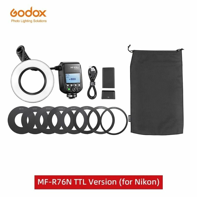 Godox MF-R76 for Nikon(Lithium batteries with TTL) 2.4G Светодиодный кольцевой фонарь Speedlite Вспышка Стоматологическая макрокольцевая вспышка для камеры Nikon