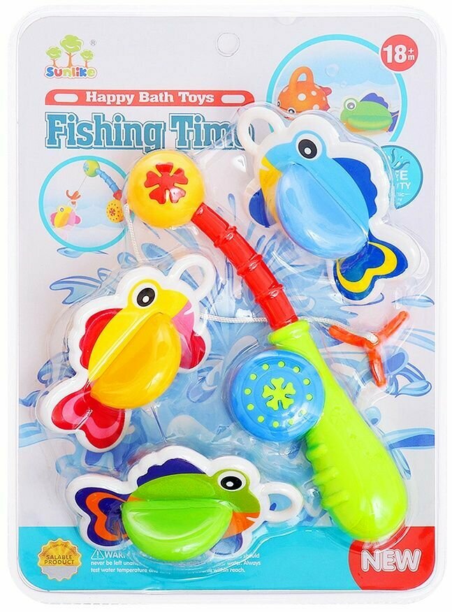 Рыбалка "Цветная волна", развивающая игра для детей на мелкую моторику и ловкость, в наборе удочка и 3 рыбки