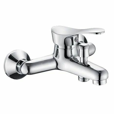 Смеситель на ванну Potato P30214 одноручковый с коротким не поворотным изливом, переключатель на душ нажимной на изливе, хром-никелевое покрытие, картридж 35 мм