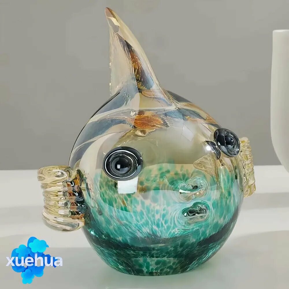 KNOW EASY-Морская рыба Шар. Стеклянная фигурка в стиле Мурано. 18х12х18см XHG