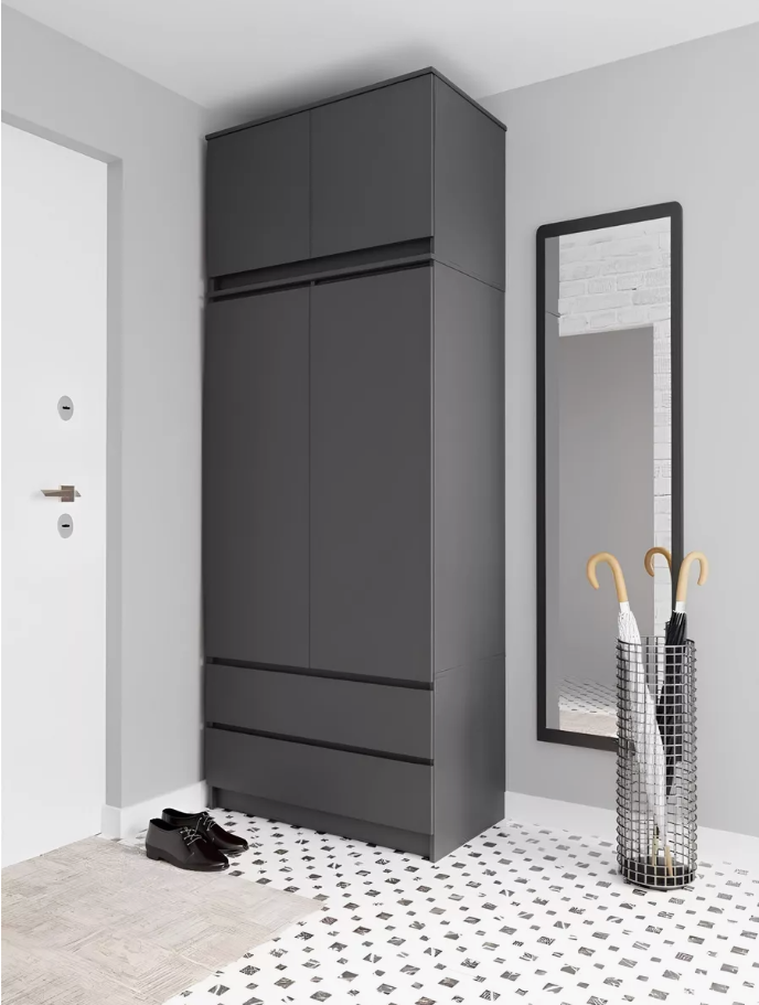 Челси Шкаф 2-х ств (Ш) с антресоль-тумба универсальная (Графит, графит) 902х2336х514 мм