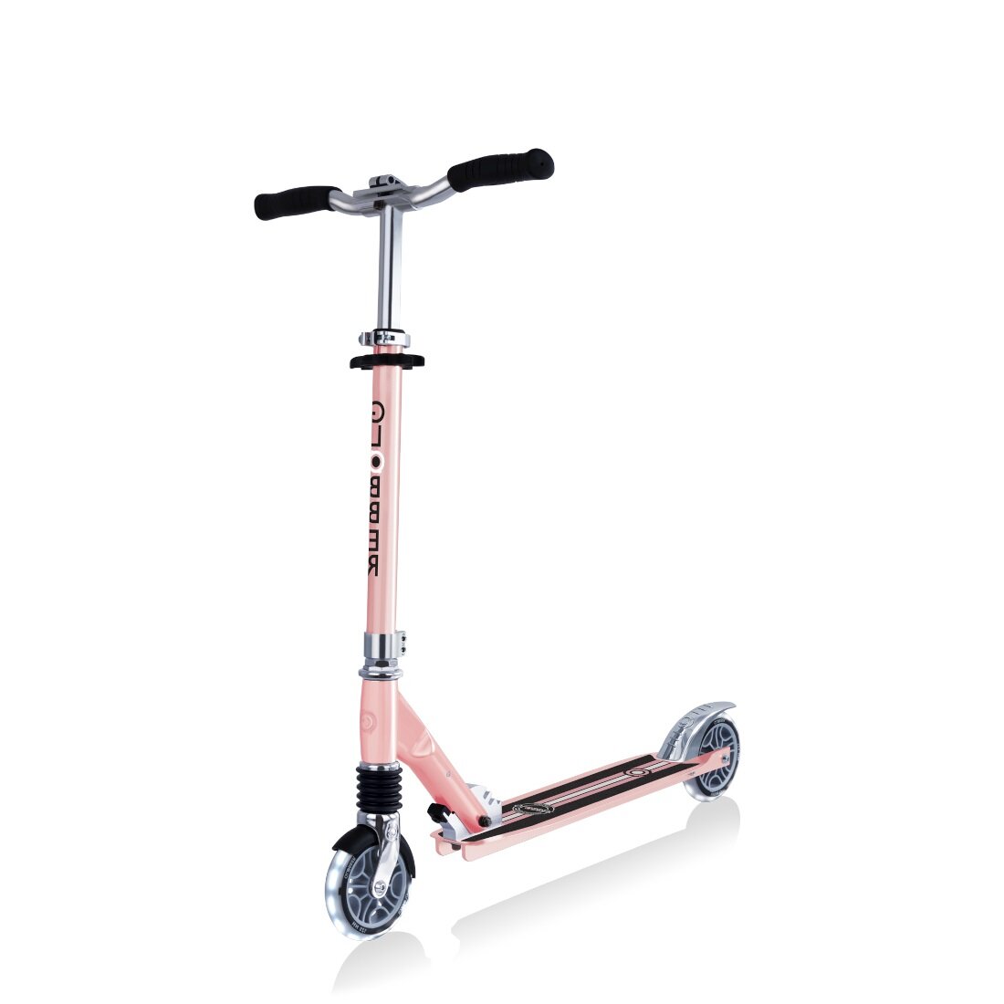 Детский двухколесный самокат "Globber Flow Element Comfort Lights", от 110см, складной - Rose Gold