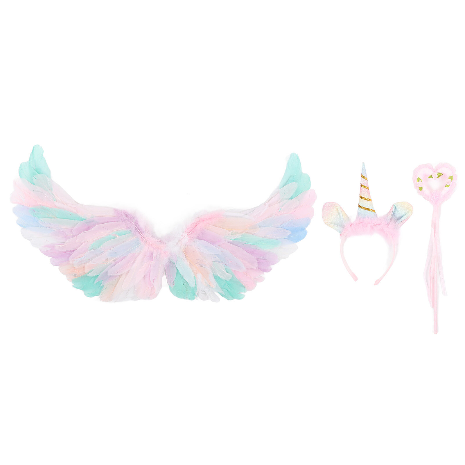 Комплект из 3 предметов, костюм с перьями и крыльями, красочная повязка на голову ангела, палочка с перьями, набор крыльев для косплея, тип 1