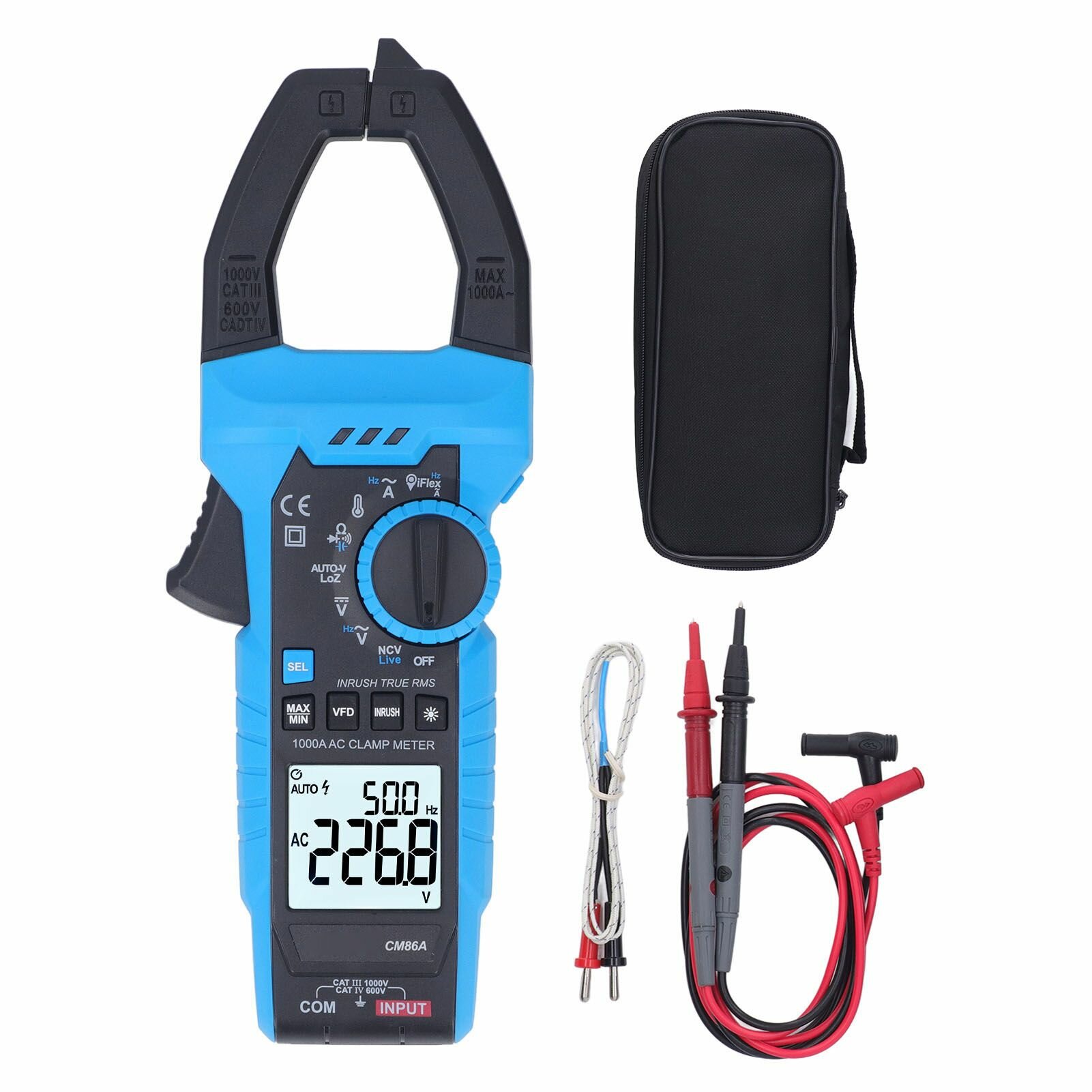 Клещевой мультиметр 1000A, измерение напряжения, температуры, емкости
