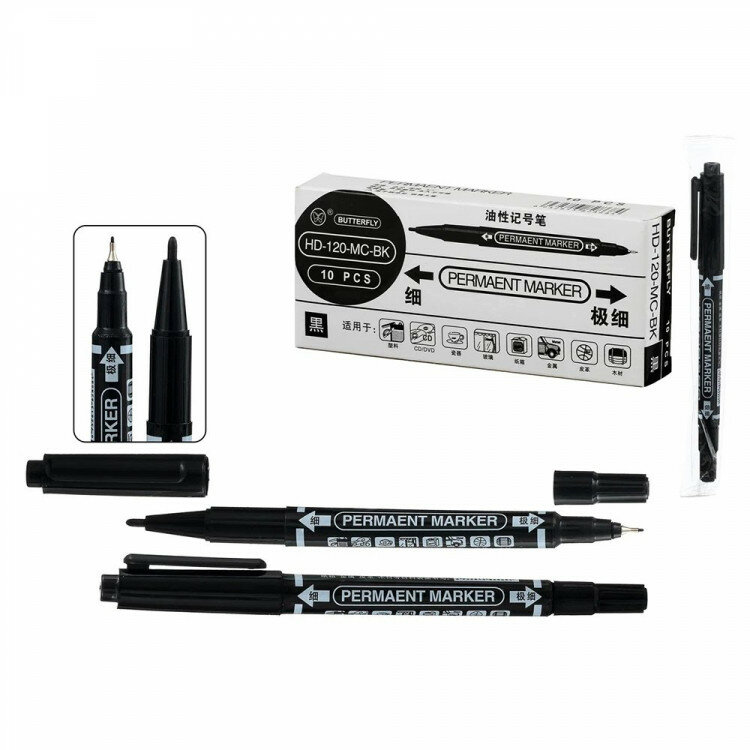 Маркер CD/DVD Basir 0,5-1,2мм двухсторонний черный арт. HD120/чёрн./WH-2001. Количество в наборе 10 шт.