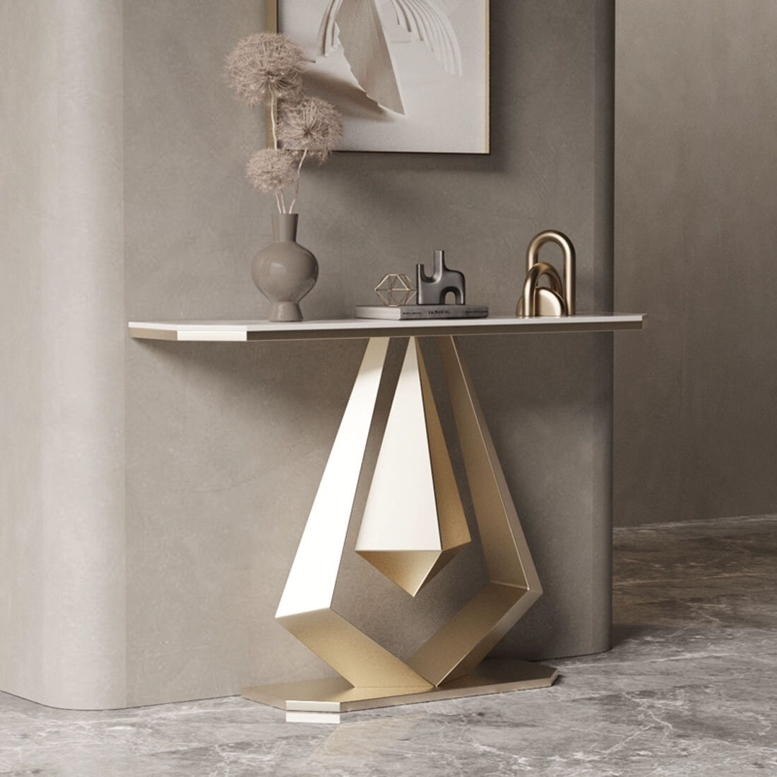Дизайнерская консоль с керамической столешницей Ruby (золото, ширина 150 см)