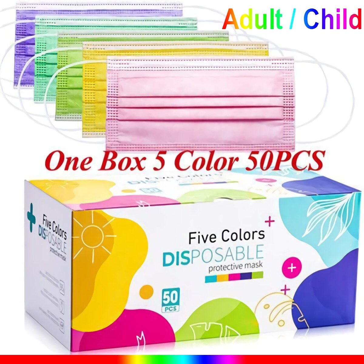 50 шт. Красочный чехол для лица 3 слоя одноразовые маски для лица хирургическая маска зажим для носа ушные петли красочные маски для лица дышащая маска для рта