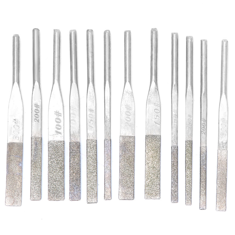 12 алмазных напильников с коническим хвостовиком 3 мм для шлифовальных машин возвратно-поступательного действия.