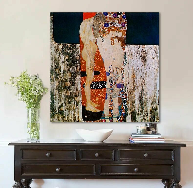 Три возраста женщины / репродукция, Картина на холсте Густав Климт, 60х60 см.