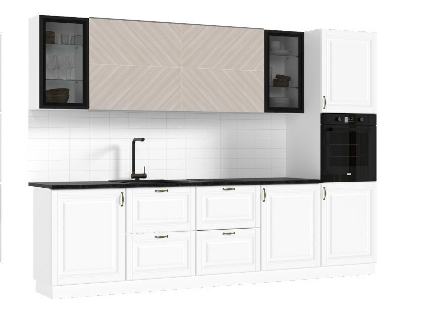 Кухня 3 метра прямая Престиж 3,0м (490) Компоновка №1 (Браш Вайт/Прайм жемчуг, Белый (Кастилло темный))