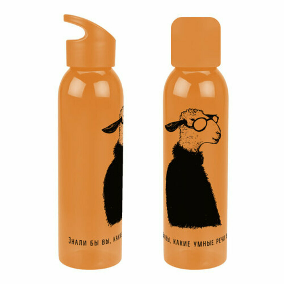 Бутылка для воды «Умная овечка в очках и надпись» (оранжевый)