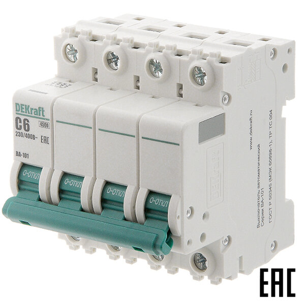 Автоматический выключатель на Din-рейку ВА101-4P-006А-C 11088DEK C6А/4п/ 4,5кА DEKraft (2 шт. в наборе)