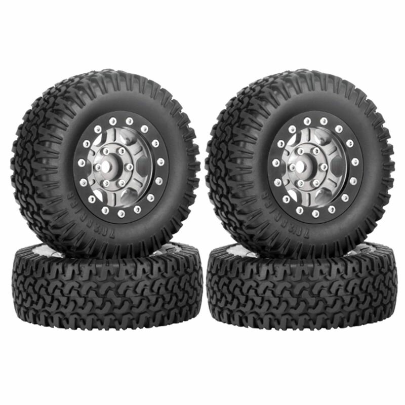 4 шт 76Mm 1.55 Комплект металлических колесных дисков Beadlock совместим с 1/10 RC Crawler Car Axial Jr D90, титан + черный край