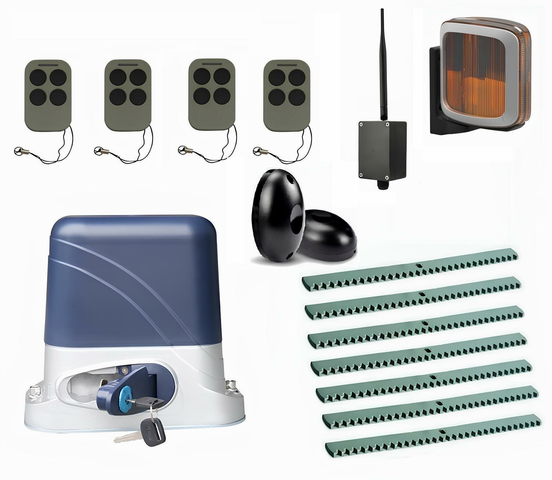 Автоматика для откатных ворот KSL-800 FULL-2K7-BT-Т4, комплект: привод, 4 пульта, Bluetooth-модуль, фотоэлементы, лампа, 7 реек