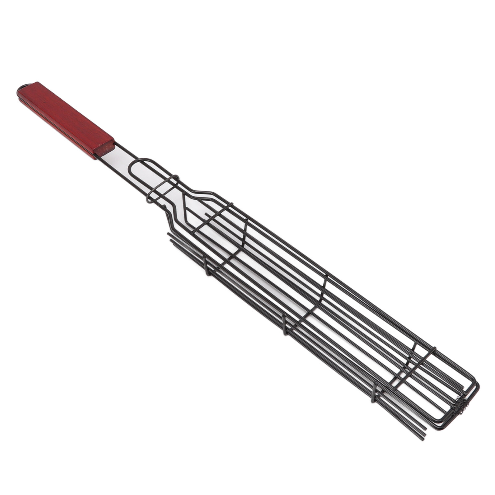 Корзины для гриля для кебаба, запираемая железная решетка для гриля для кебаба с деревянной ручкой для приготовления на гриле овощей, мяса для хот-догов, красного цвета