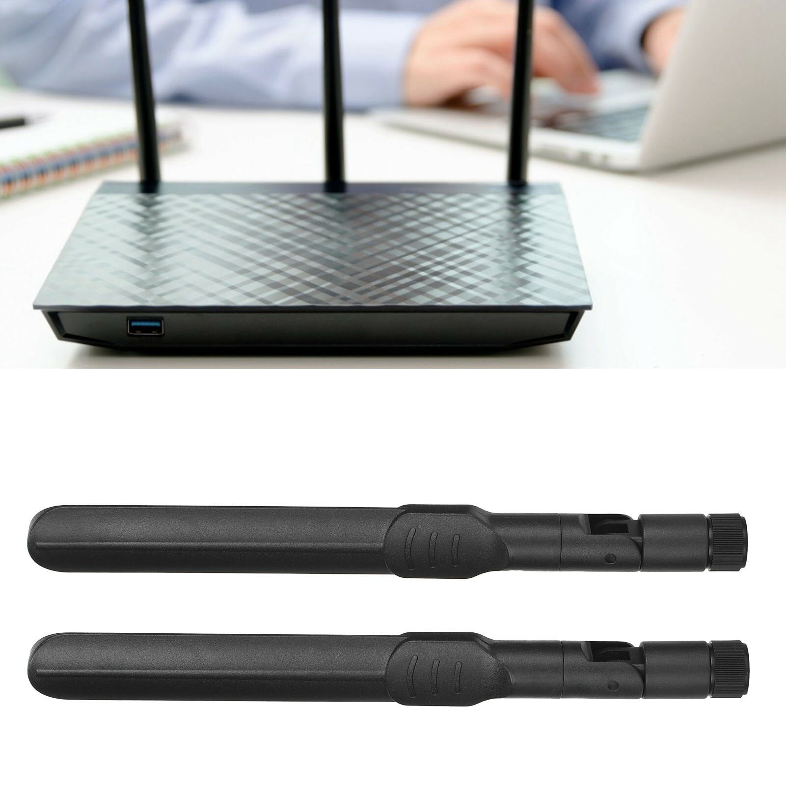 Антенна WiFi 2 шт. 2.4GHz/5GHz/5.8GHz SMA внутренняя игла для беспроводного роутера с интерфейсом SMA, 8dBi, 2400-2500MHz / 5150-5850MHz, 50Ω, Черный