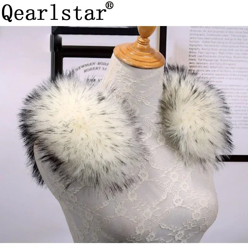 Qearlstar Женщины Faux Мех куртка украшение Мех плечо плечовая полоса 2pcs одежда сумка аксессуары,100,26,5, искусственный мех, полиэстер, полиэстер, белый-черный, SKU00340