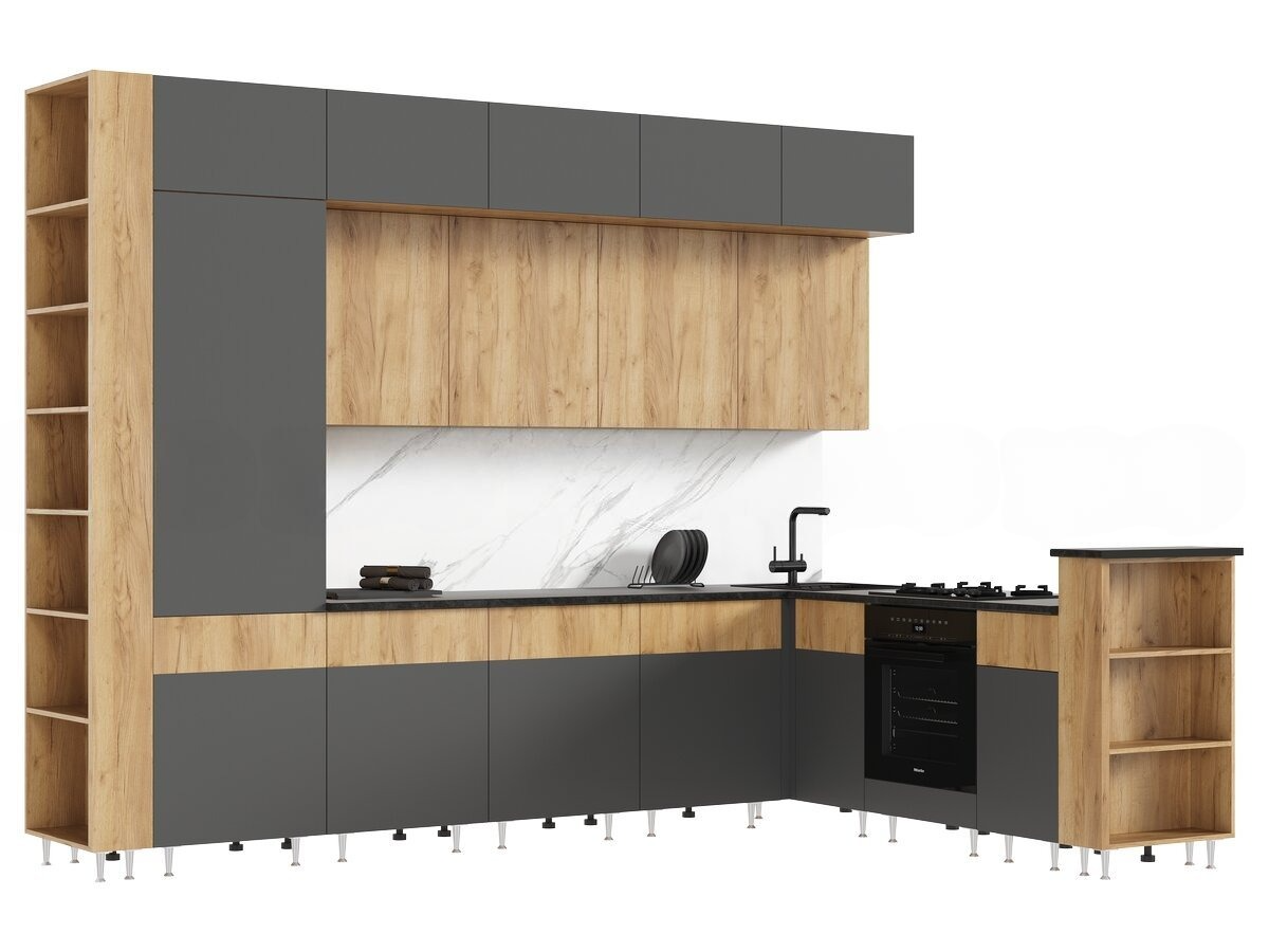 Кухня 3,2*2,24м (Крафт/Графит софт NEW, Дуб Крафт (Кастилло темный))