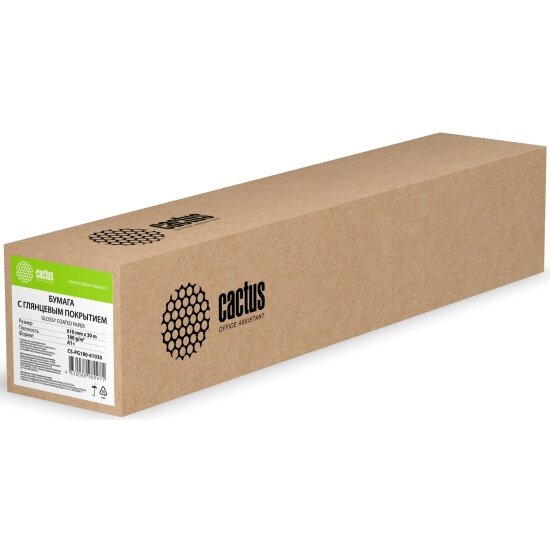 Бумага Cactus CS-PG180-61030 24"(A1) 610мм-30м/180г/м2/белый глянцевое для струйной печати втулка:50