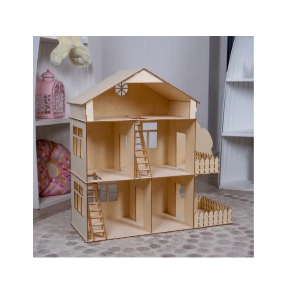 Деревянный Кукольный домик с деревом №10-2 для кукол 15-20 см
