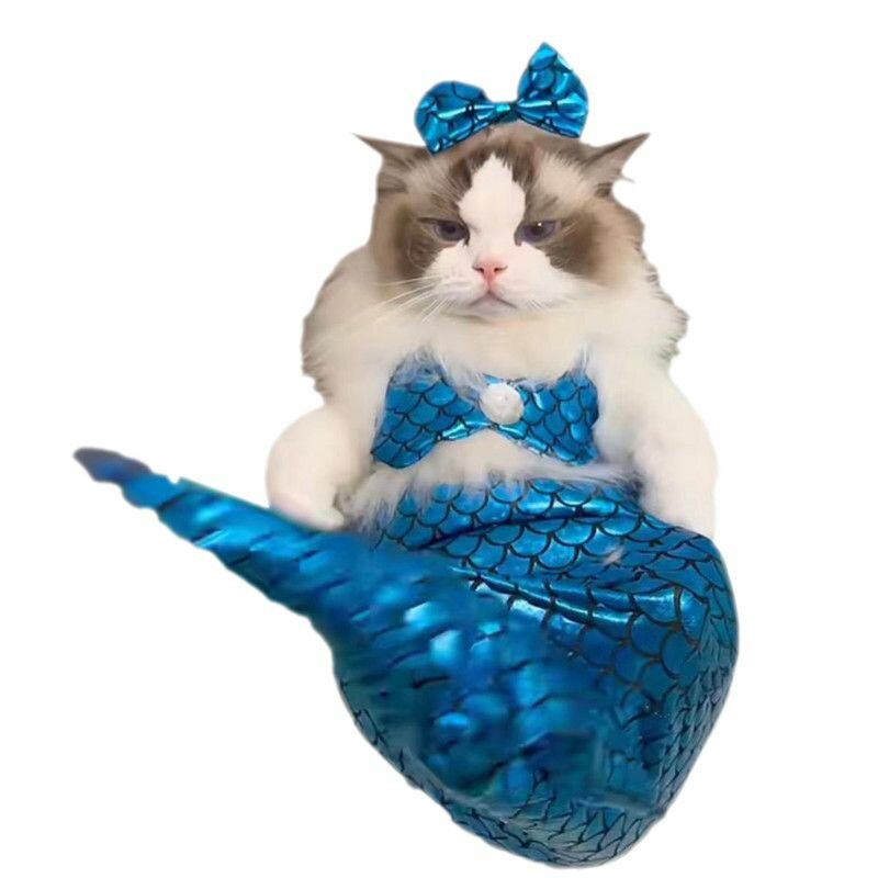 Костюм русалки для кошек, смешной костюм русалки для собак Одежда для Хэллоуина