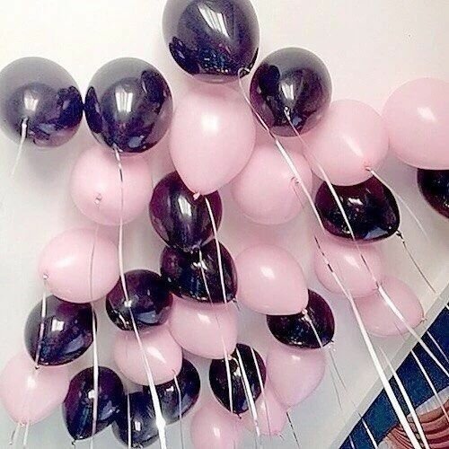 Воздушный шар с гелием (надутый) /Flyballoons/ под потолок Розово Черные 25 шт. размер шарика 35см.