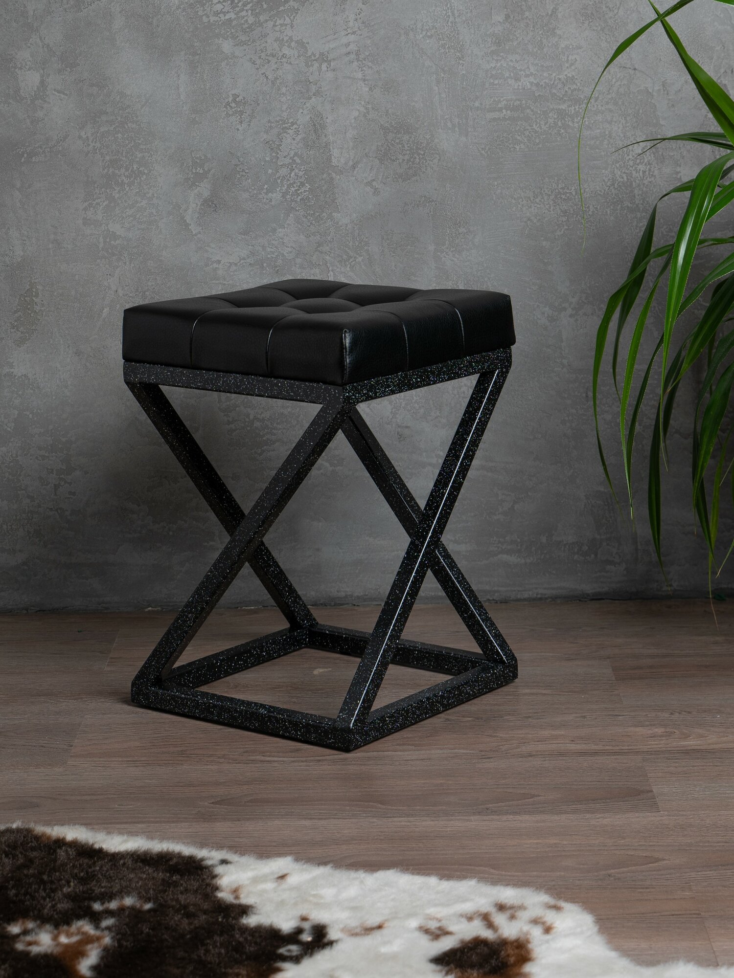 Табурет "Лофт" Железно Групп с мягким сиденьем для кухни и дома, экокожа, металл, черный, в собранном виде