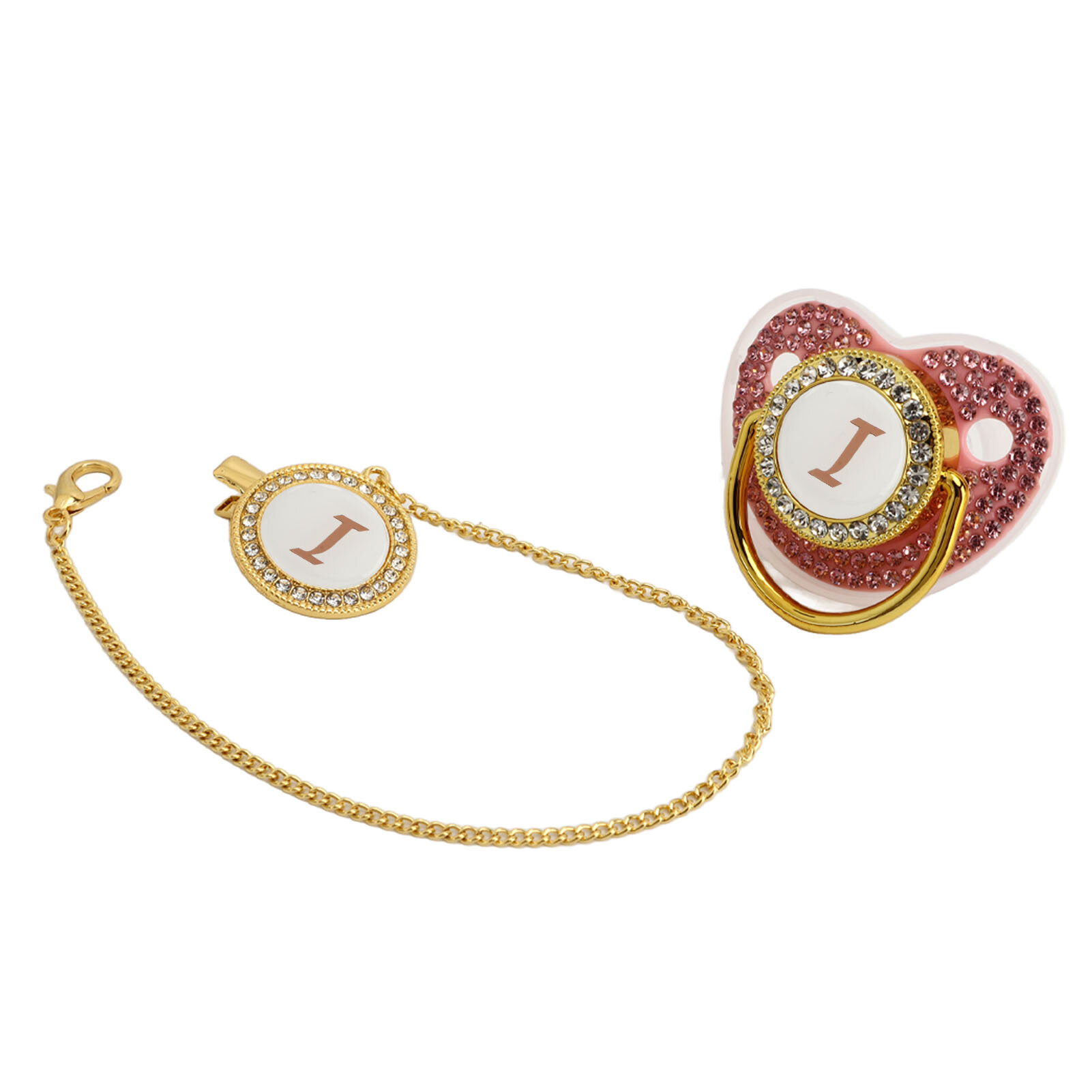 Золотистая детская соска-пустышка, украшенная стразами, изогнутого дизайна, силиконовая пустышка для кормления ребенка молочной смесью, буква I.