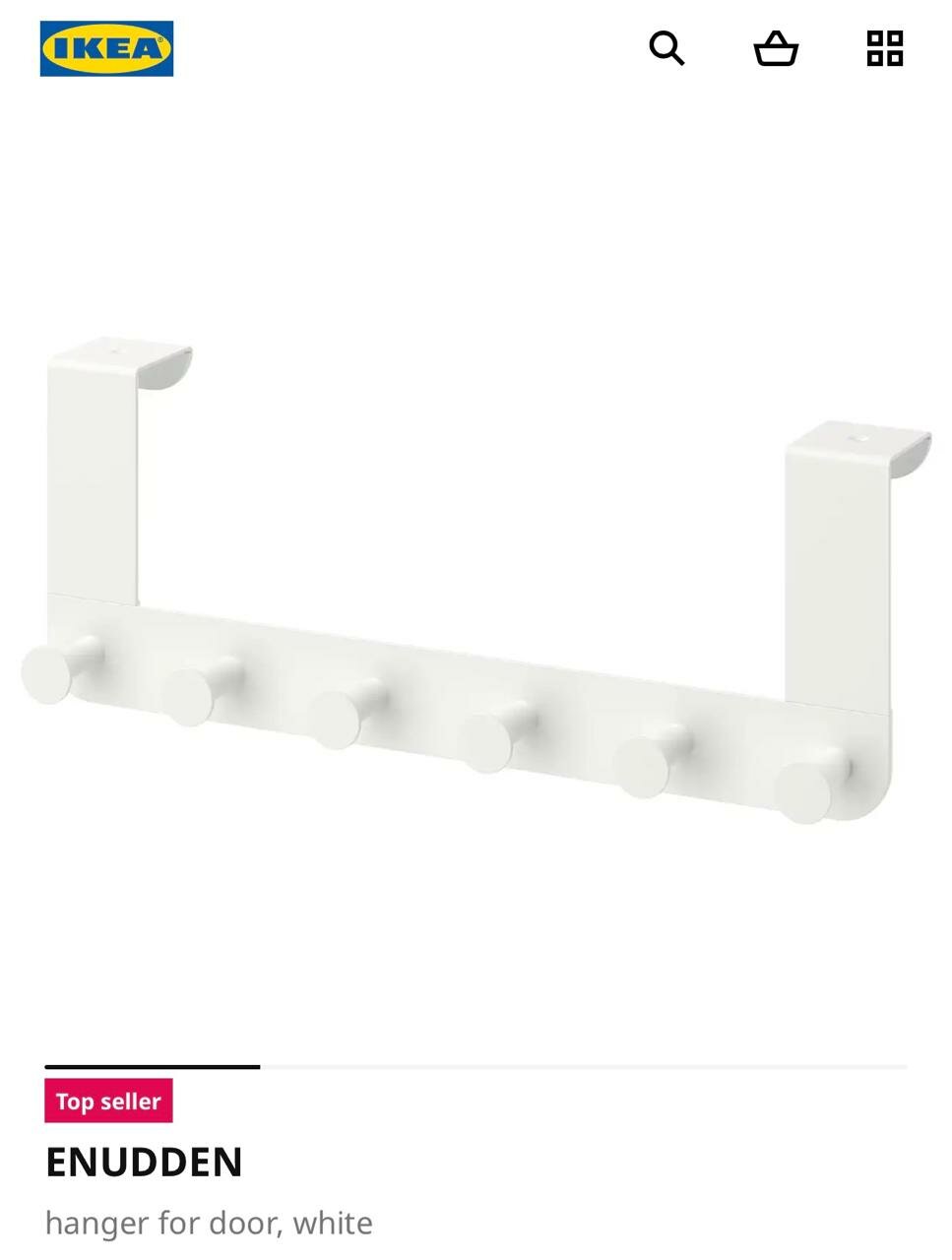 Вешалка IKEA ENUDDEN, на дверь, белая, металл, пластик, 6 крючков