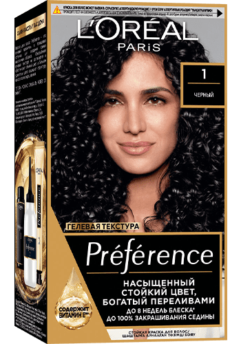 Краска для волос L'Oreal Paris "Preference", стойкая, гель, черная, без аммиака
