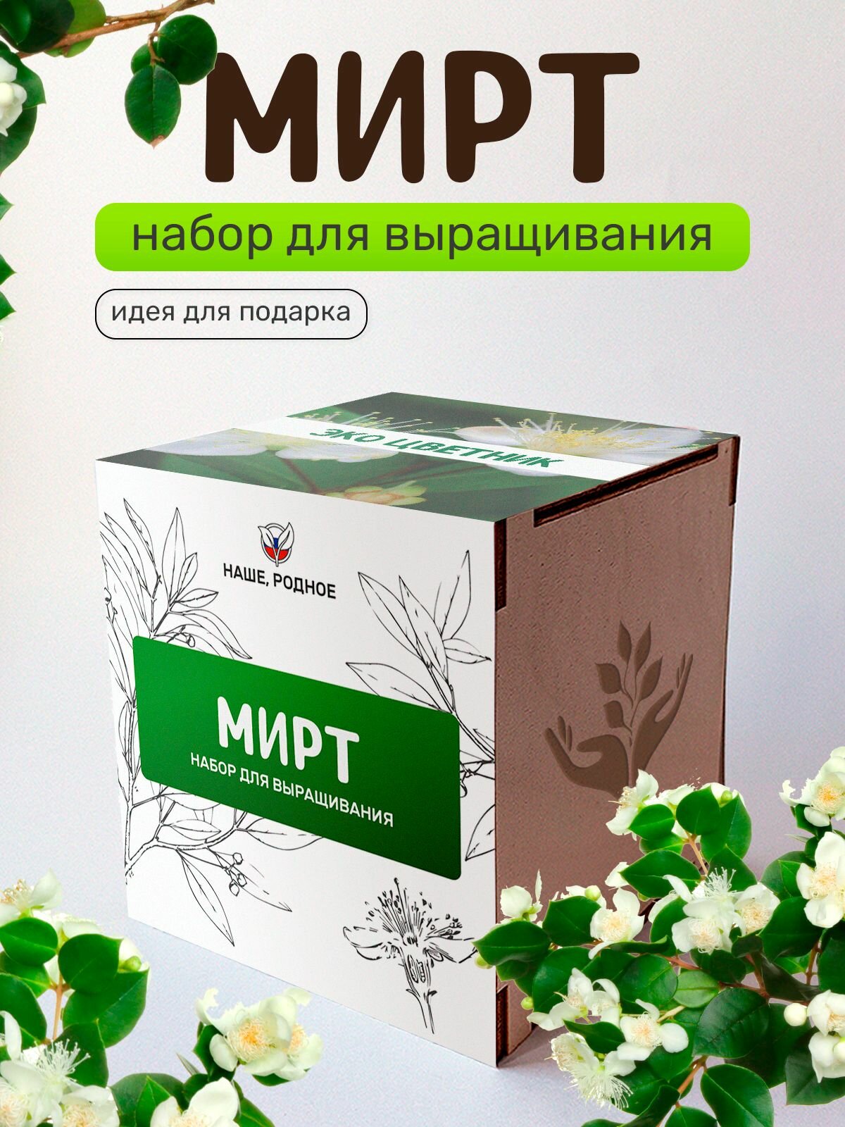 Набор для выращивания растений Сад на окне "Мирт", в деревянном горшочке