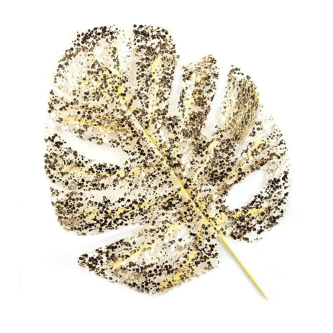 Искусственные листья Волна веселья Монстера, 20х41 см, золото с блестками, 4 шт