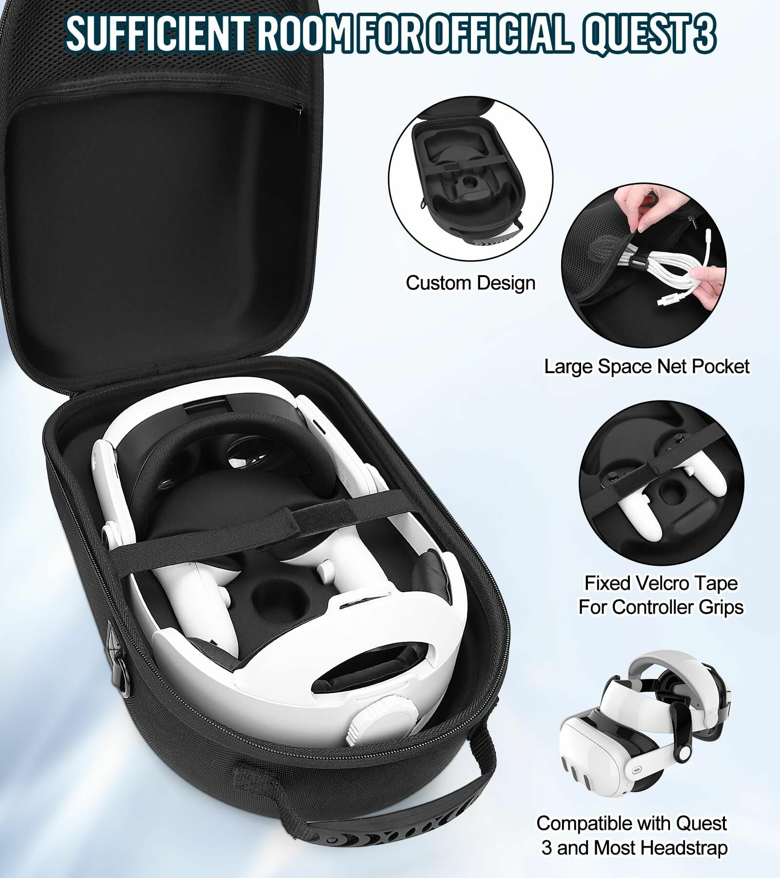 Чехол для VR очков Oculus Quest 2 Ударопрочный кейс с органайзером Универсальный для шлема/контроллеров