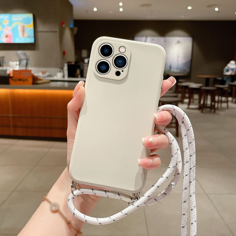Чехол для телефона со шнурком через плечо для iPhone 14 Pro, силиконовый чехол для телефона с регулируемым шейным ремешком, мягкий противоударный чехол с ремешком на шею