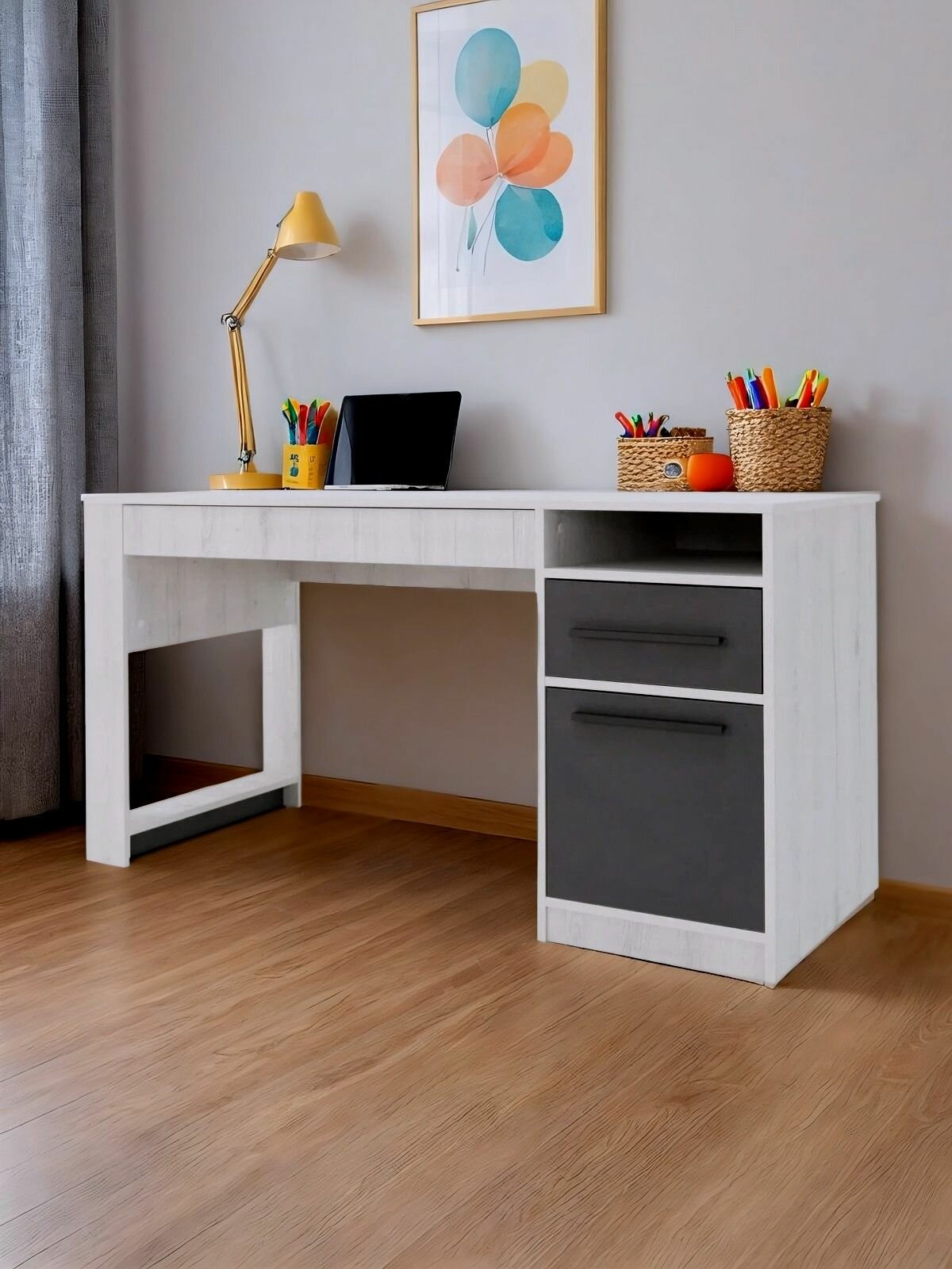 Письменный стол компьютерный с ящиками и полками Нильс 1 Ивару 140х60х75 см, дуб эльза