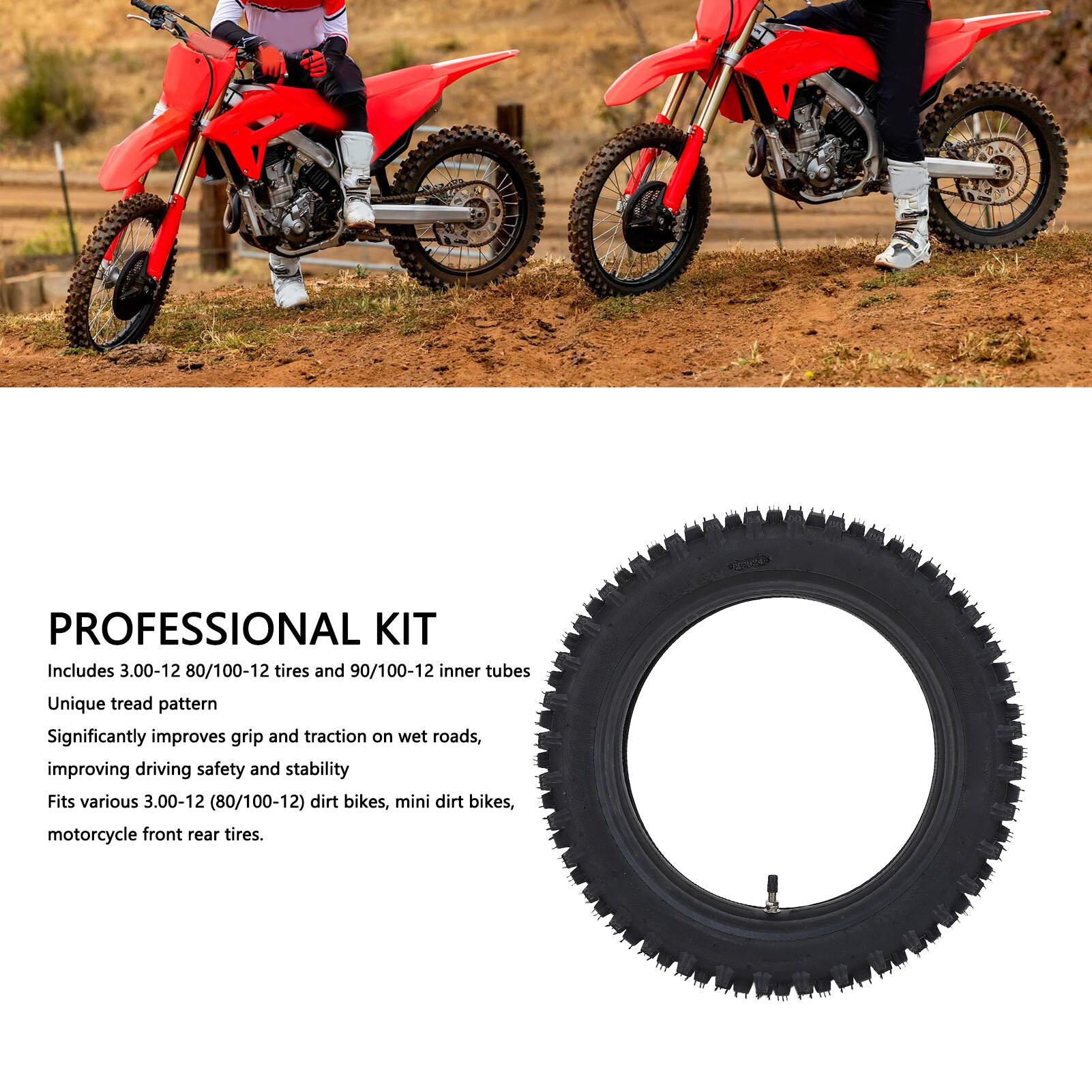 3.00-12 80/100-12 внедорожная мотоциклетная шина и комплект 90/100-12 внутренней камеры с ниппелем для мини-байков