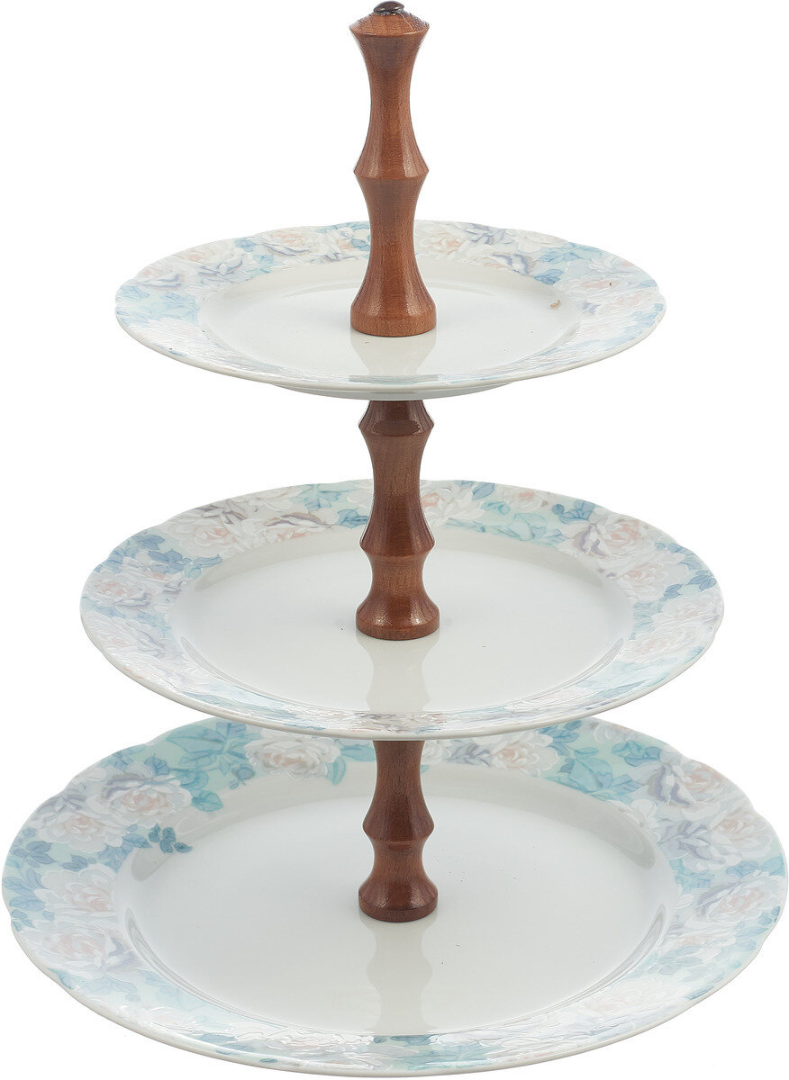 Этажерка 3-х ярусная "Rose"; декор "Голубая роза" стойка золото пластик, Thun/ БТФ0519