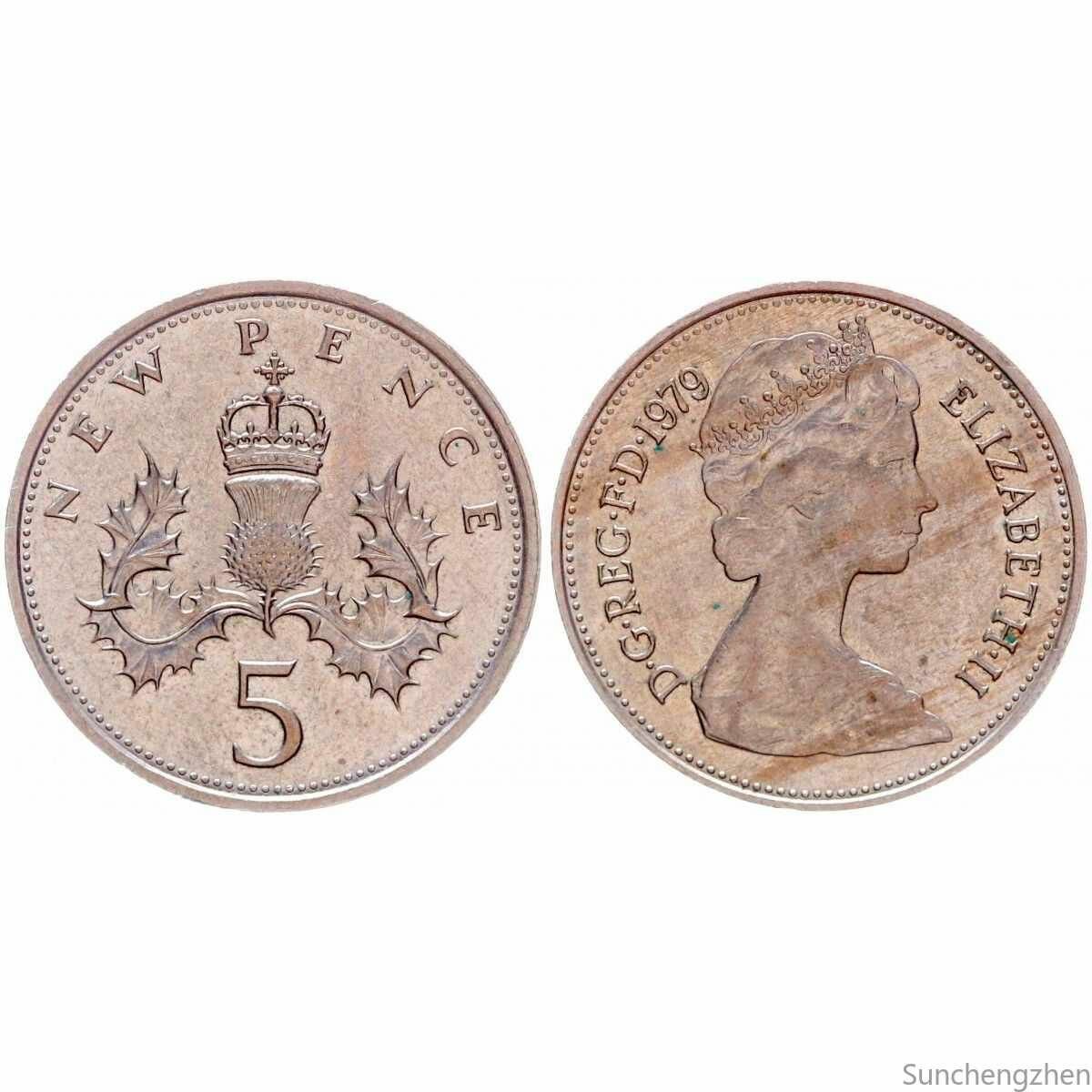 Монета, Великобритания, 5 пенсов, 1979, Елизавета II, KM#911