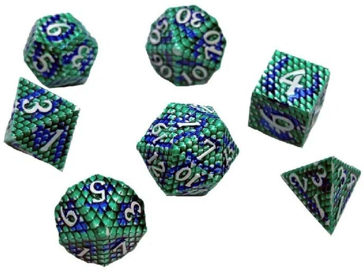 Набор металлических кубиков для настольных ролевых игр (Dungeons and Dragons, DnD, D&D, Pathfinder) - Сине-зелёный
