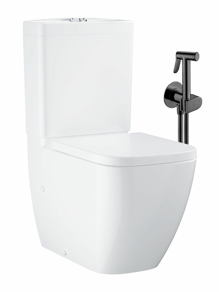 Унитаз напольный безободковый Grohe Clova 39909000 с гигиеническим душем (черный), горизонтальный выпуск