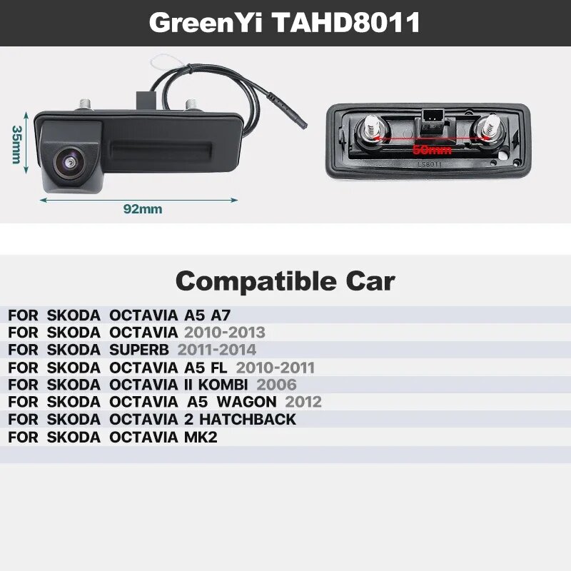 GreenYi AHD динамическая траекториальная камера на ручке багажника для VW Passat CC Golf Polo Jetta Cayenne Tiguan Skoda Octavia Fabia Yeti Audi, AHD720P-CVBS, LS8011