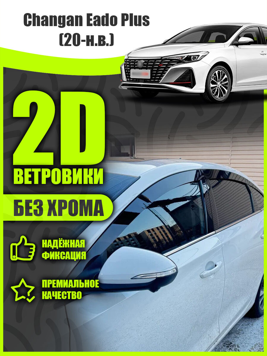 2D дефлекторы для окон Changan Eado PLUS (2023-н. в) 1 поколение / Ветровики для Чанган Еадо Плюс. Комплект 6 шт.