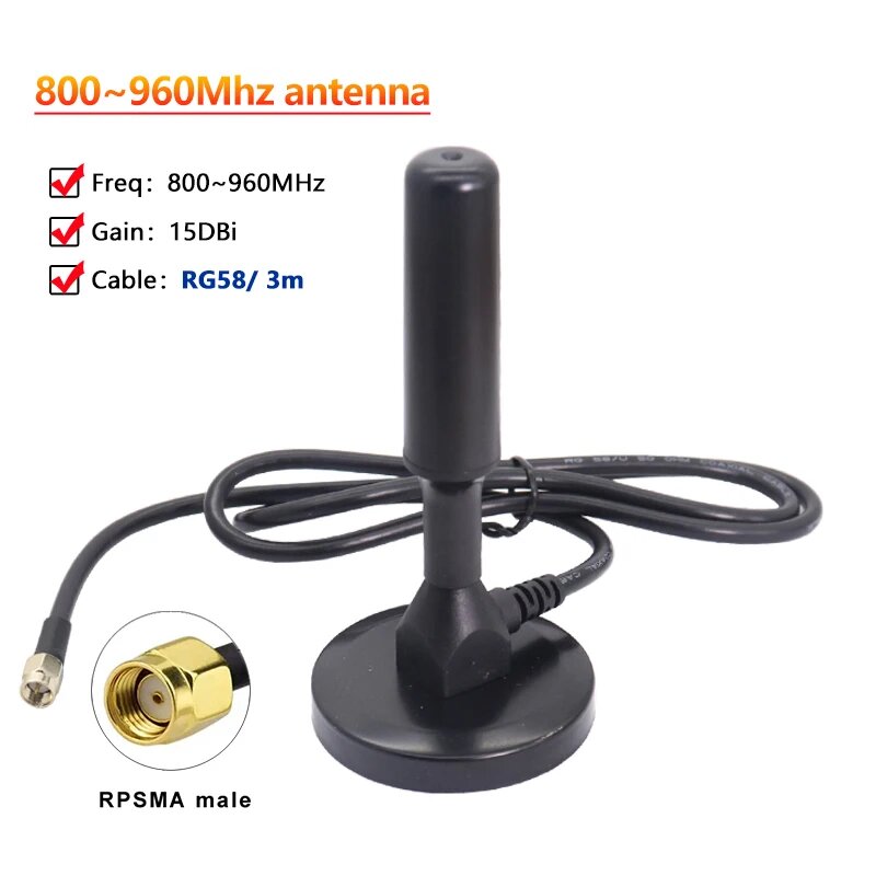 Усилитель сигнала 3G GSM 800 ~ 980 МГц 868 МГц 915 МГц Lora внешняя всенаправленная антенна Wi-Fi с высоким коэффициентом усиления 15 дБи антенна с магнитным основанием SMA, RPSMA Male
